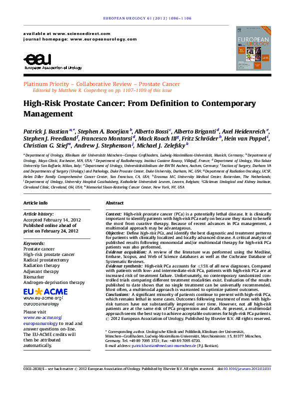 (PDF) High-Risk Prostate Cancer: From Definition to Contemporary Management