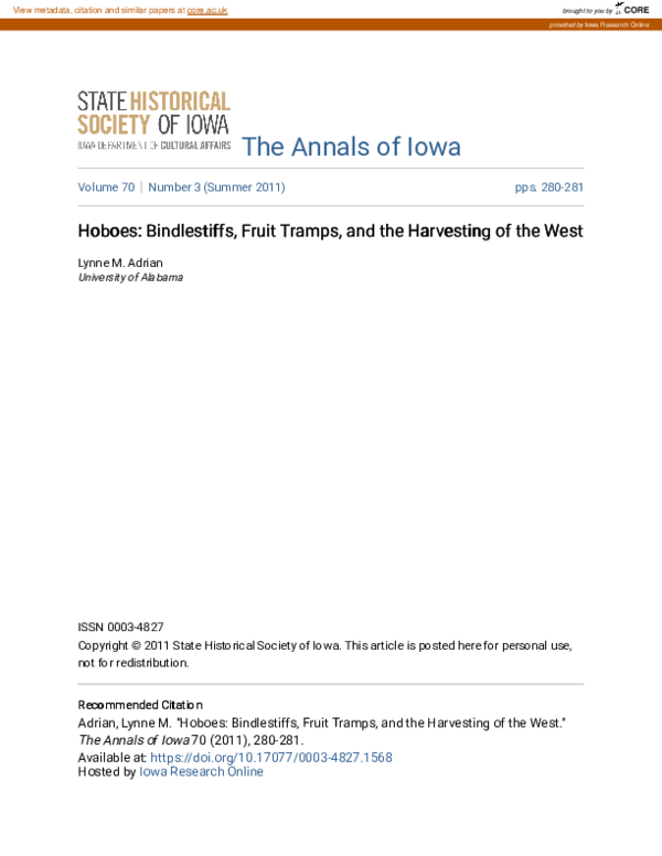 (PDF) Hoboes: Bindlestiffs, Fruit Tramps, and the Harvesting of the West