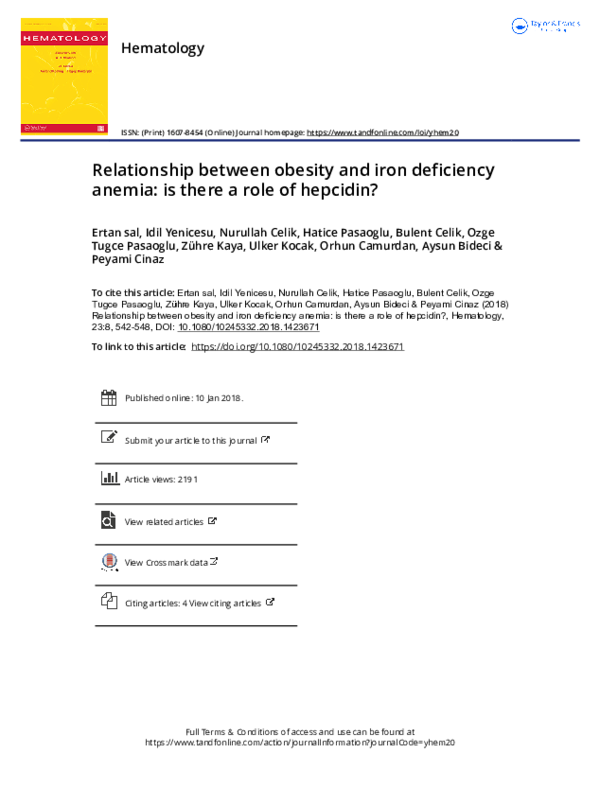 (PDF) Relationship between obesity and iron deficiency anemia: is there ...