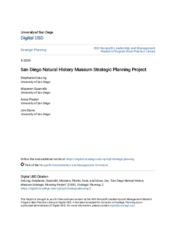 (PDF) San Diego Natural History Museum Strategic Planning Project