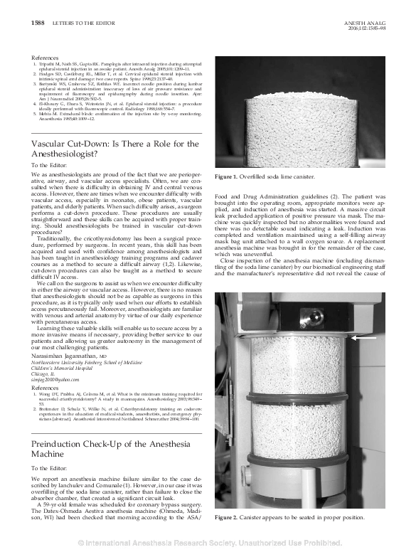 (PDF) Vascular Cut-Down: Is There a Role for the Anesthesiologist?
