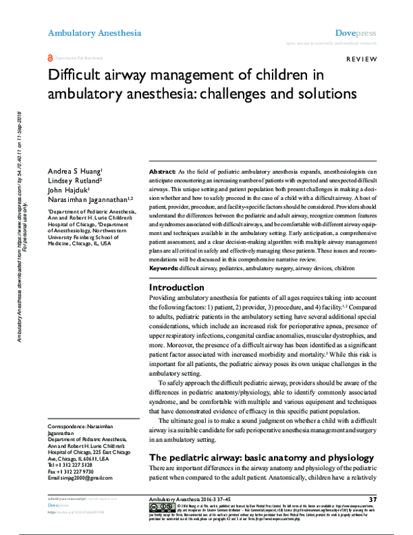 (PDF) Difficult airway management of children in ambulatory anesthesia ...