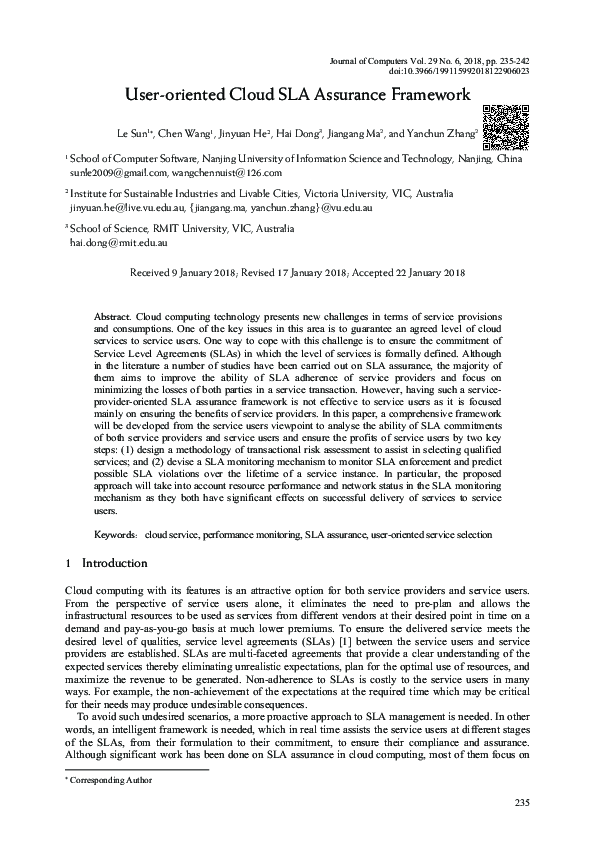 (PDF) User-oriented Cloud SLA Assurance Framework