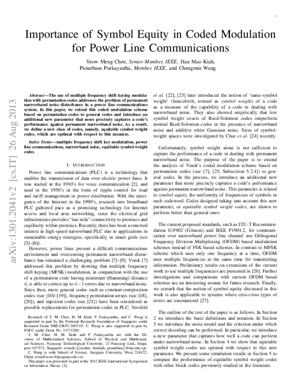 (PDF) Importance of Symbol Equity in Coded Modulation for Power Line Communications