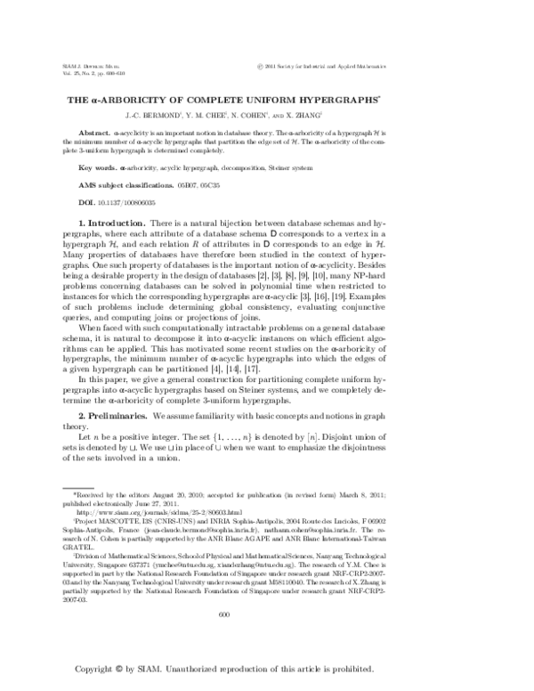 (PDF) The α-Arboricity of Complete Uniform Hypergraphs