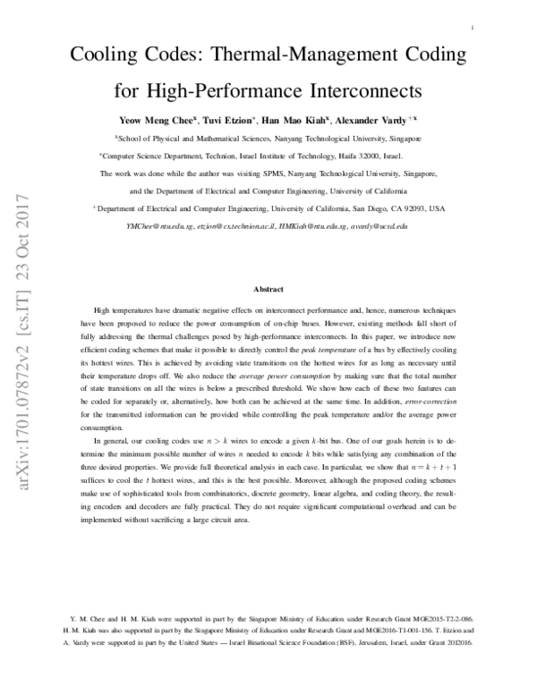 (PDF) Cooling Codes: Thermal-Management Coding for High-Performance ...