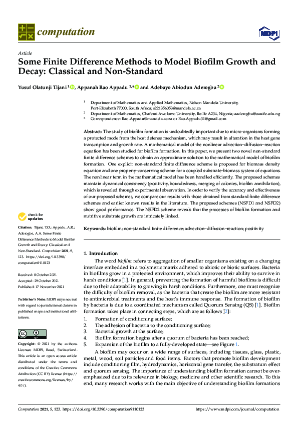 (PDF) Some Finite Difference Methods to Model Biofilm Growth and Decay ...