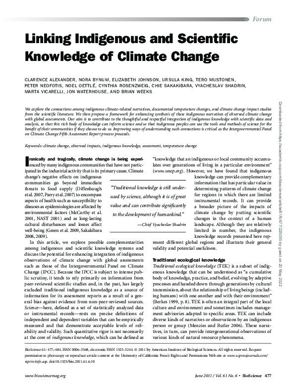 (PDF) Linking Indigenous and Scientific Knowledge of Climate Change