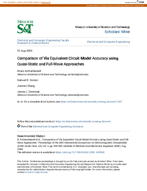 (PDF) Comparison of via equivalent circuit model accuracy using quasi ...