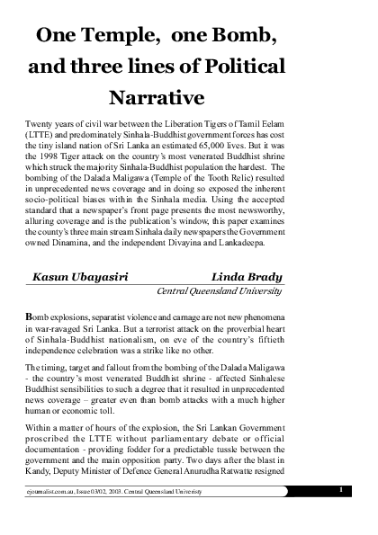 (PDF) One Temple, one Bomb, and three lines of Political Narrative