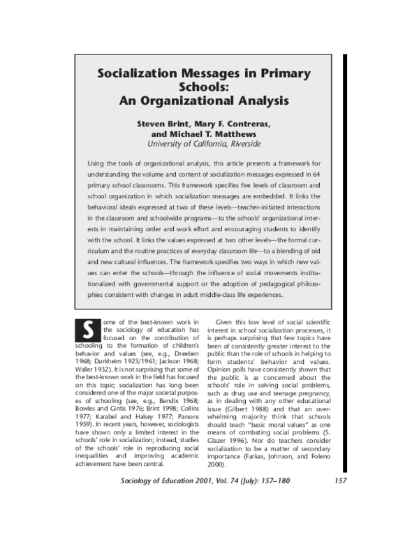 (PDF) Socialization Messages in Primary Schools: An Organizational Analysis
