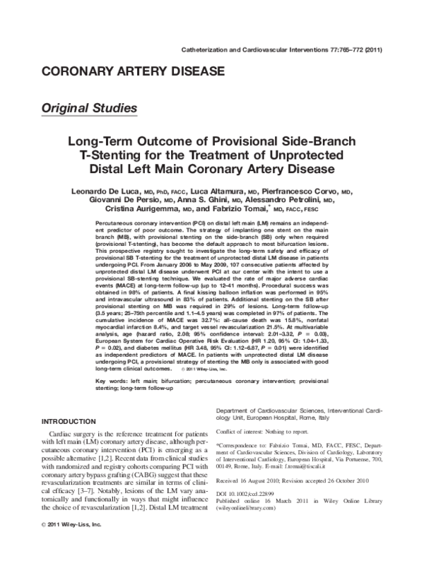 (PDF) Long-term outcome of provisional side-branch T-stenting for the ...