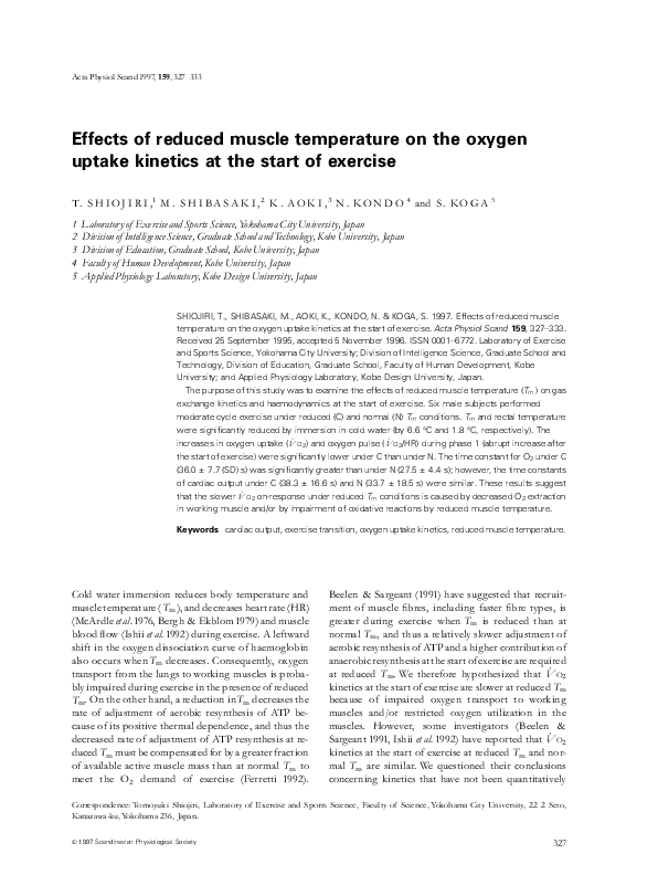 (PDF) Effects of reduced muscle temperature on the oxygen uptake ...