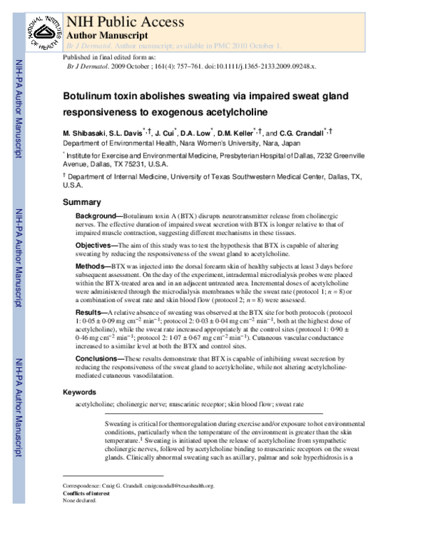(PDF) Botulinum toxin abolishes sweating via impaired sweat gland ...
