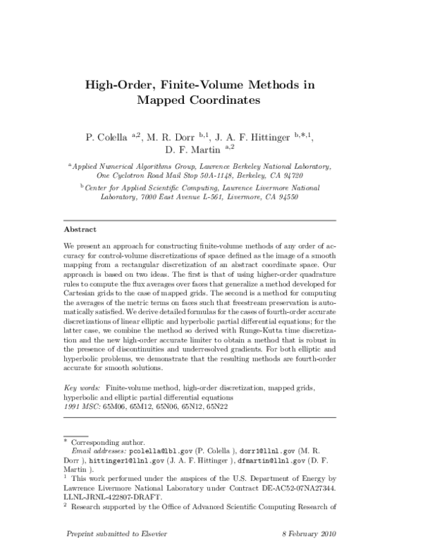 (PDF) High-order, finite-volume methods in mapped coordinates | J ...