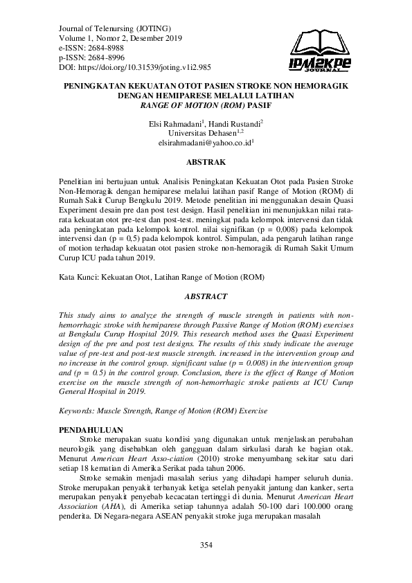 (PDF) Peningkatan Kekuatan Otot Pasien Stroke Non Hemoragik dengan ...