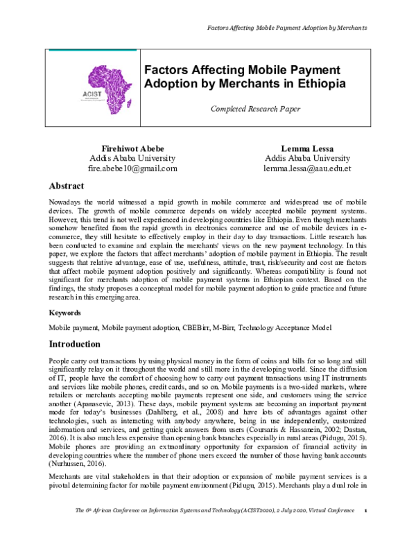 (PDF) Factors Affecting Mobile Payment Adoption by Merchants