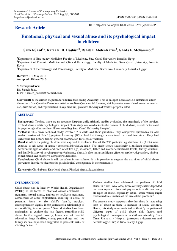 (PDF) Emotional, physical and sexual abuse and its psychological impact ...