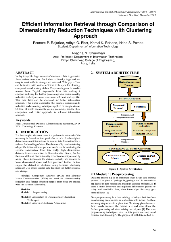 (PDF) Efficient Information Retrieval through Comparison of Dimensionality Reduction Techniques ...