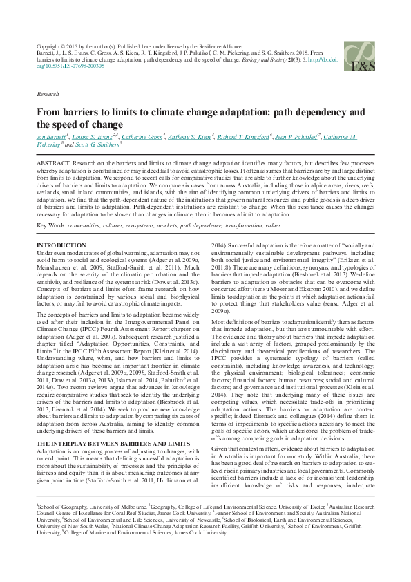 (PDF) From barriers to limits to climate change adaptation: path ...