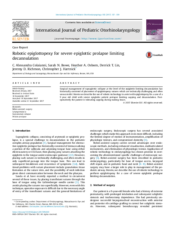 (PDF) Robotic epiglottopexy for severe epiglottic prolapse limiting ...