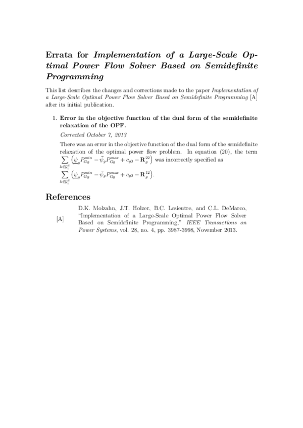 (PDF) Implementation of a Large-Scale Optimal Power Flow Solver Based on Semidefinite Programming