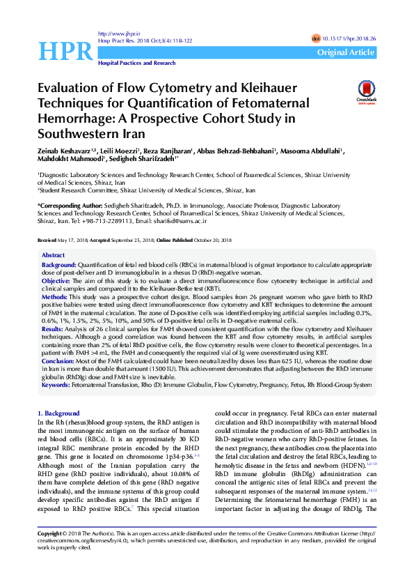 (PDF) Evaluation of Flow Cytometry and Kleihauer Techniques for ...