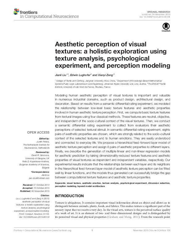 (PDF) Aesthetic perception of visual textures: a holistic exploration ...