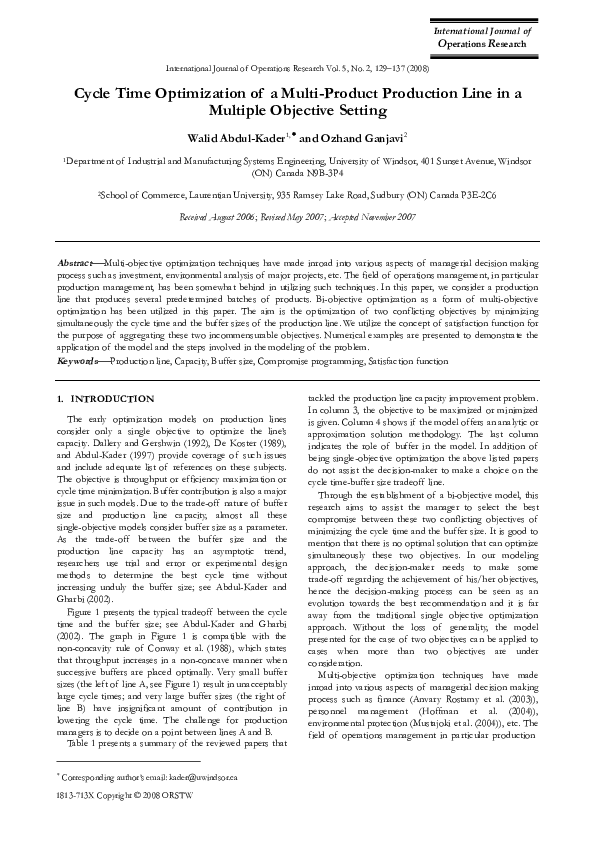 (PDF) Cycle Time Optimization of a Multi-Product Production Line in a ...