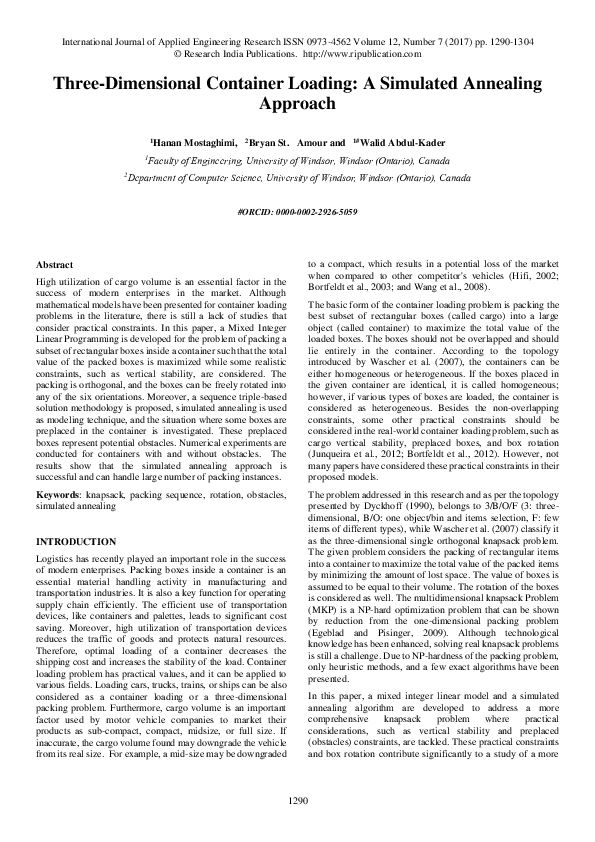 Pdf Three Dimensional Container Loading A Simulated Annealing Approach