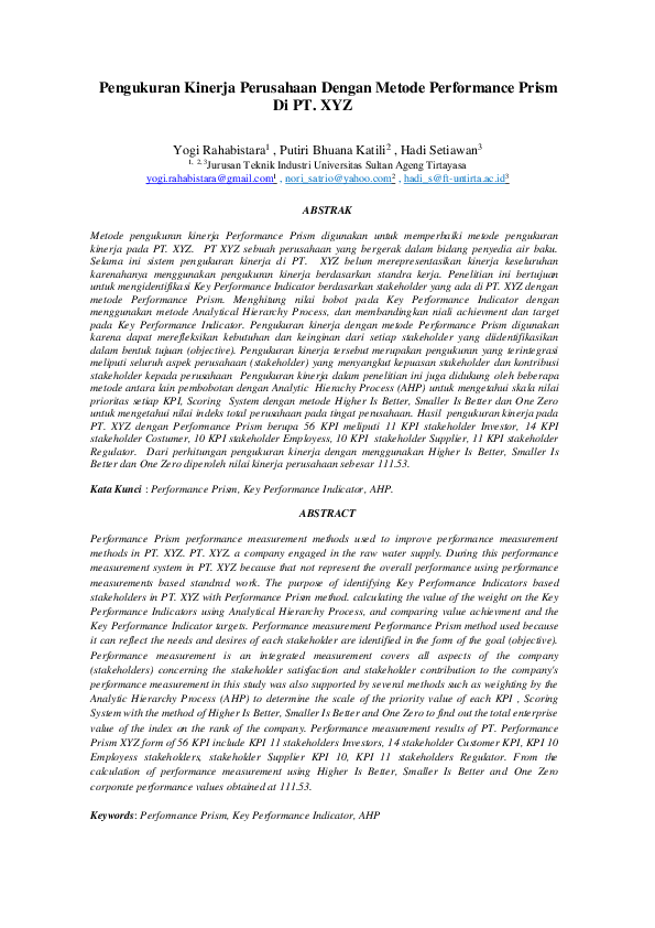 (PDF) Pengukuran Kinerja Perusahaan dengan Metode Performance Prism di ...