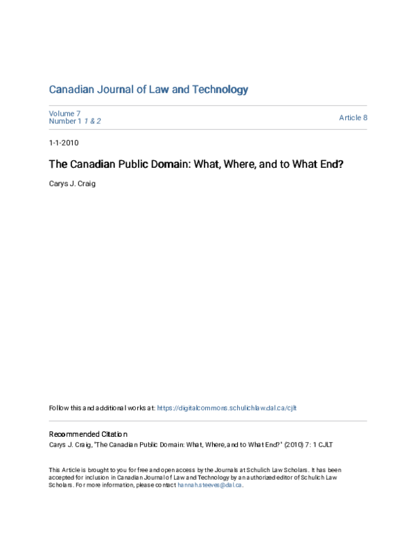 (PDF) 3 The Canadian Public Domain: What, Where, and to What End?
