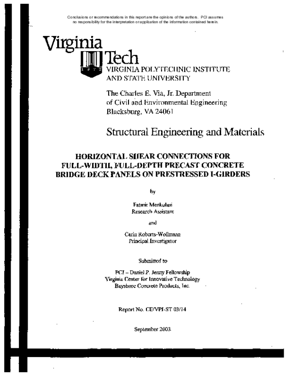 (PDF) Horizontal Shear Connection for Full-Width, Full-Depth Precast ...