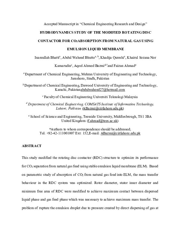 (PDF) Optimizing CO2 Absorption in Gas via RDC