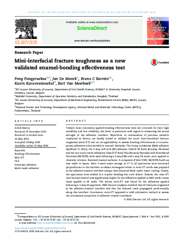 (PDF) Mini-interfacial fracture toughness as a new validated enamel ...