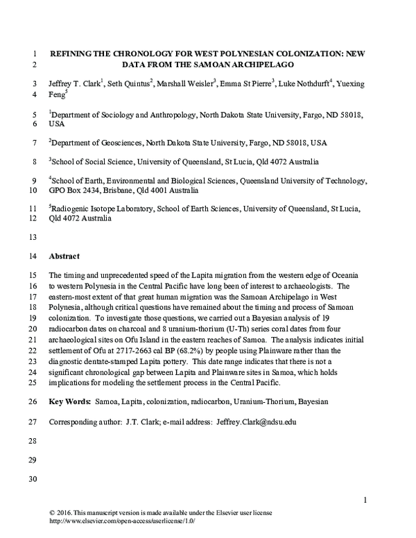 (PDF) Refining the chronology for west polynesian colonization: New ...