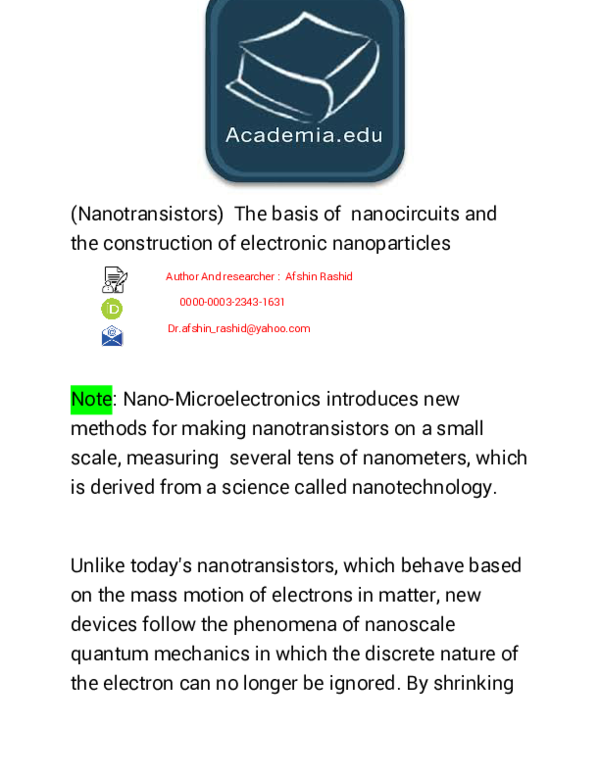 (PDF) (Nanotransistors) The basis of nanocircuits and the construction ...