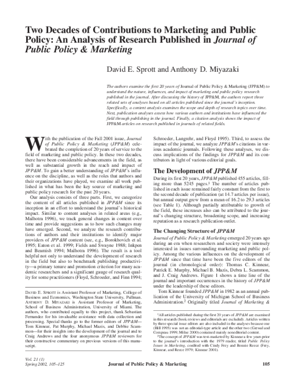 (PDF) Two Decades of Contributions to Marketing and Public Policy: An ...