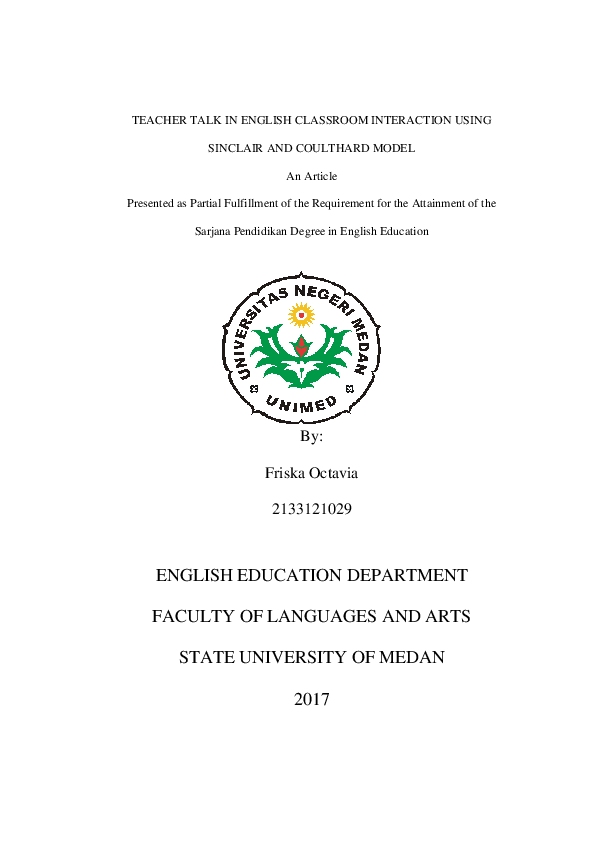 (PDF) Teacher Talk in English Classroom Interaction Using Sinclair and ...