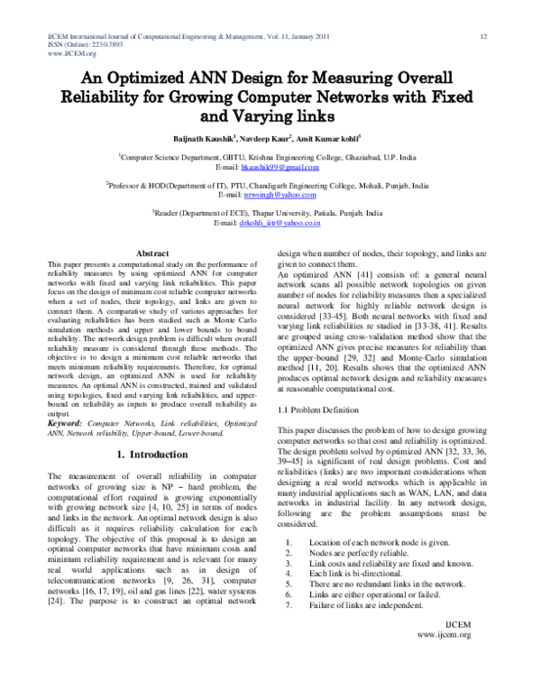 (PDF) An Optimized ANN Design for Measuring Overall Reliability for ...