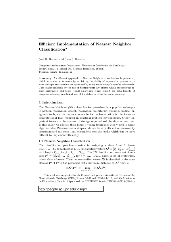 Pdf Efficient Implementation Of Nearest Neighbor Classification