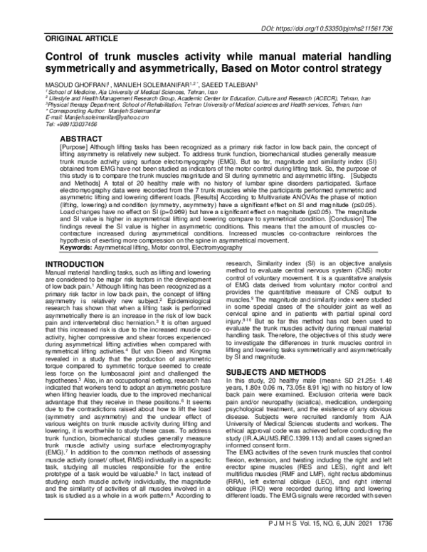 (PDF) Control of trunk muscles activity while manual material handling ...