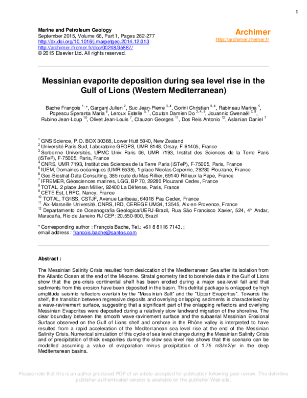 (PDF) Messinian evaporite deposition during sea level rise in the Gulf ...