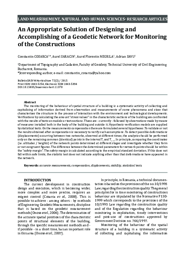 (PDF) Designing Geodetic Networks for Construction Monitoring