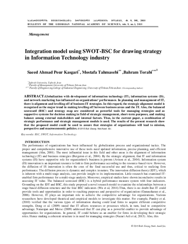 (PDF) Integration model using SWOT-BSC for drawing strategy in ...
