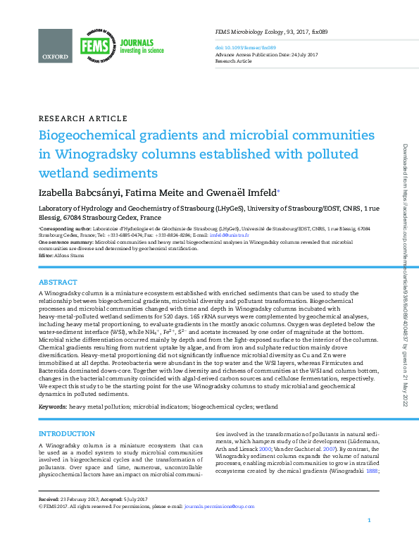 (PDF) Biogeochemical gradients and microbial communities in Winogradsky ...