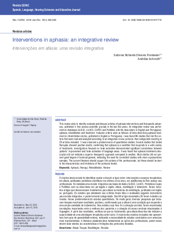 (PDF) Interventions in aphasia: an integrative review Intervenções em ...