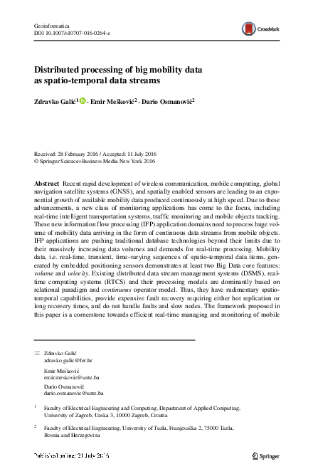 (PDF) Distributed processing of big mobility data as spatio-temporal data streams