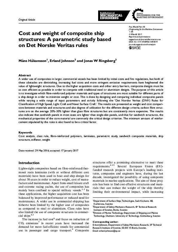 (PDF) Cost and weight of composite ship structures: A parametric study ...
