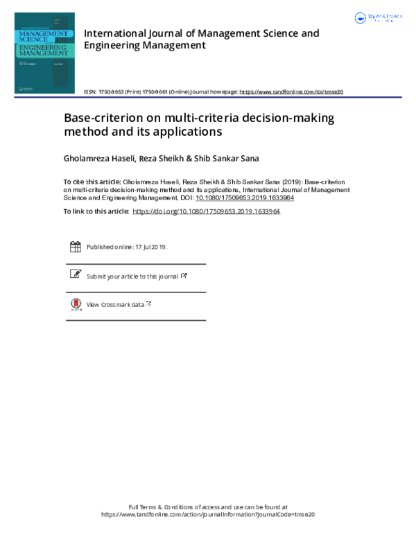 Pdf Base Criterion On Multi Criteria Decision Making Method And Its